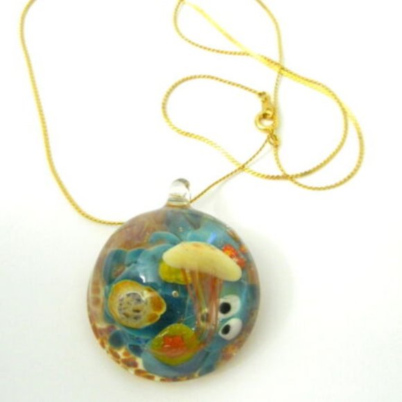 Jewelry | New Hand Blown Ocean Floor Jellyfish Glass Pendant Necklace ...